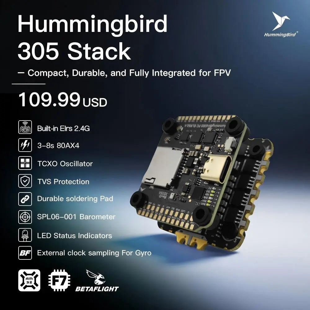 Hummingbird 305 Flight Stack – F722 FC with Built-in ELRS + 80A 4in1 E ...